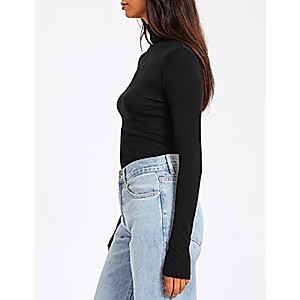 Trendy Queen Womens Long Sleeve Tops Mock Neck Turtleneck Shirts Slim Fit Basic Layering Stretch Soft Thermal Undershirts Trendy Fall Winter Going Out Tops 2024 Black