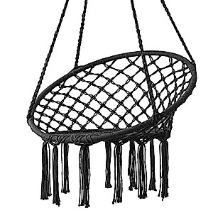 HBlife Hammock Chair, Hanging Swing with Macrame, Max 330 Lbs, Black Hanging Cotton Rope Chair for Indoor, Outdoor, Bedroom, Patio, Yard, Deck, Garden and Porch, for Child