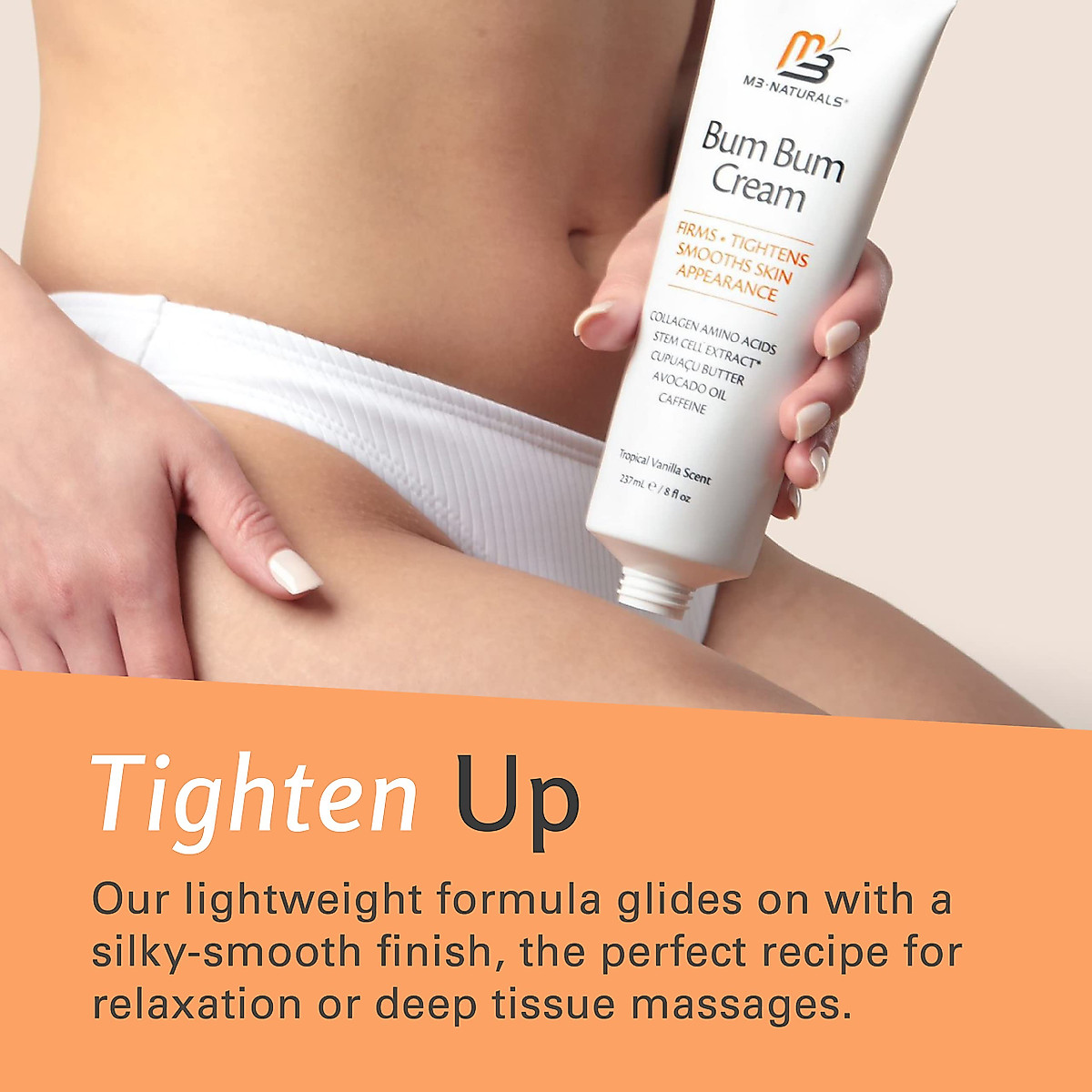 Bum Bum Cream with Lemon Vanilla Scent 2-in-1 Skin Care Cellulite Cream and Massage Lotion - Non-Greasy Skin Tightening Cream for Firm Butt, Belly & Thighs with Cupuaçu Collagen and Caffeine - 8 Fl Oz