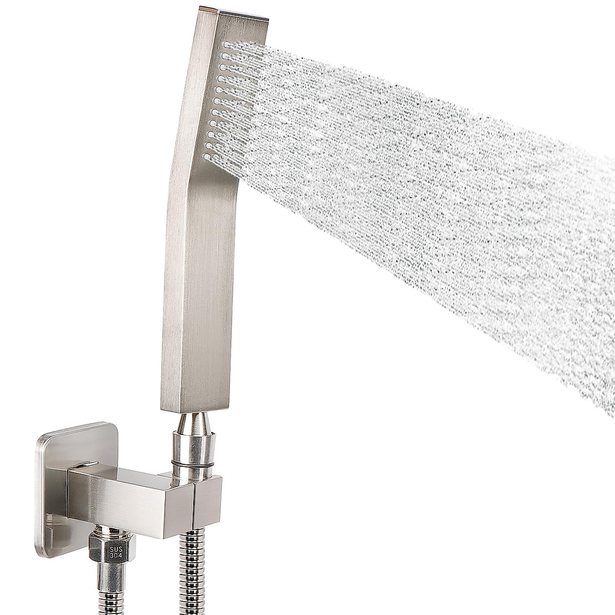 NearMoon Brass Hand Held Shower Head, Luxury High Pressure Showerhead Kit with Wall Connector and Hose Set, for Bathroom Showering System Contemporary Square Style (Brushed Nickel)