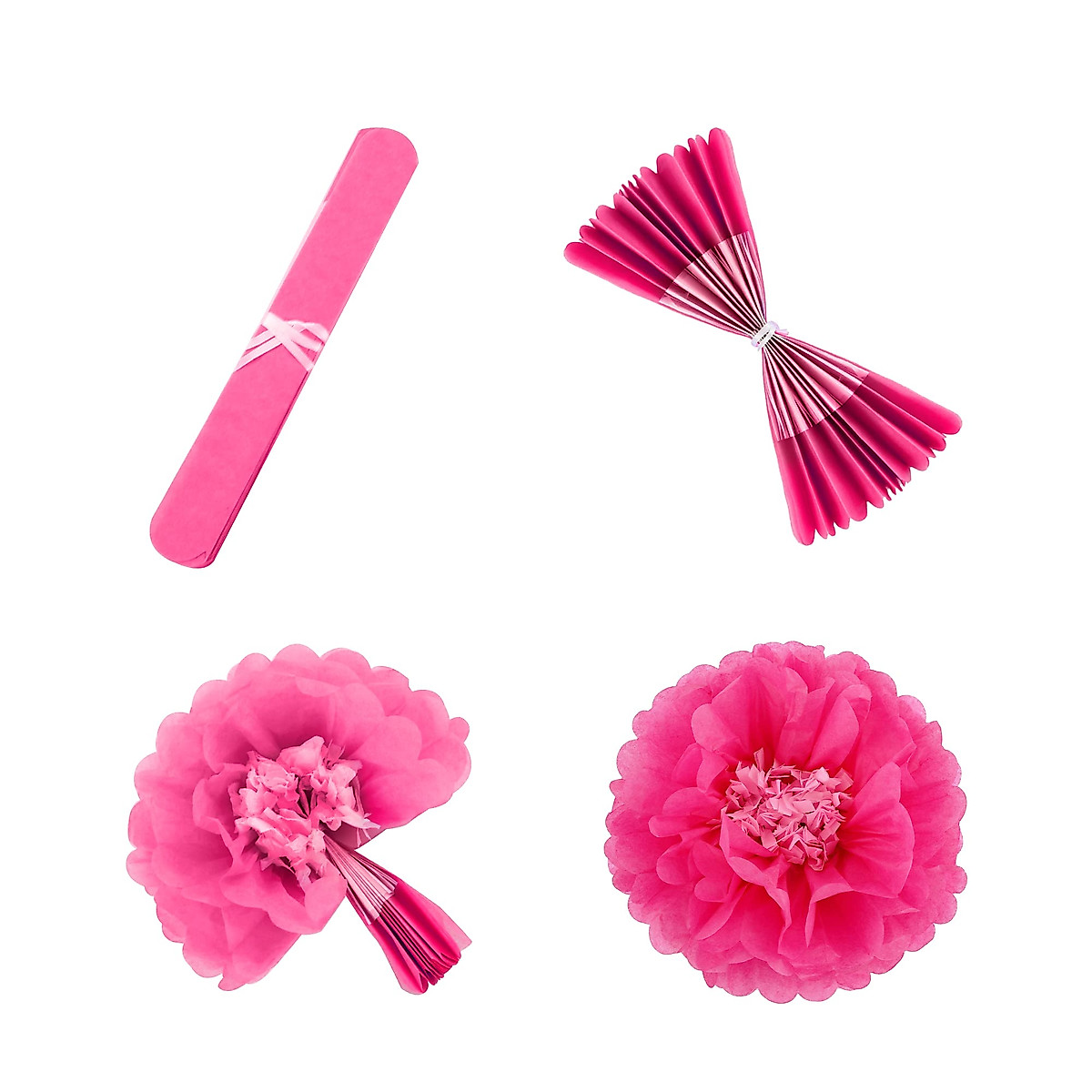 Fonder Mols Tissue Paper Flowers Pom Poms Blooms(Black & Hot Pink, 12pcs) for Bridal Shower Bachelorette Birthday Party Nursery Wall Decorations, Hot Pink and Black Party Decorations