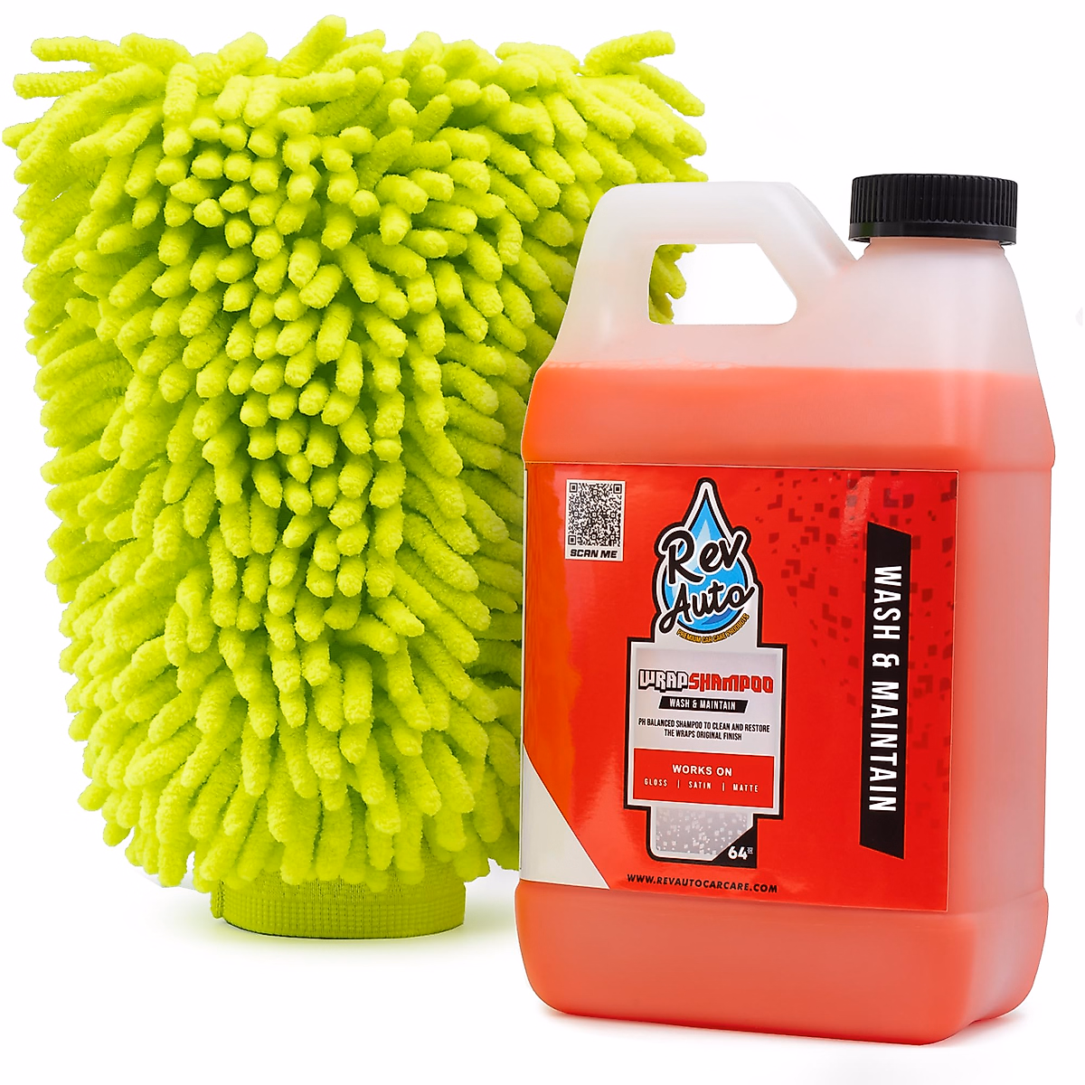 Rev Auto Vinyl Wrap Car Wash Soap Kit - Includes 64oz Car Wash Soap For Vinyl Wrap & Microfiber Wash Mitt | Works in Foam Cannon & Bucket Washes | pH-Balanced, Safe For All Finishes