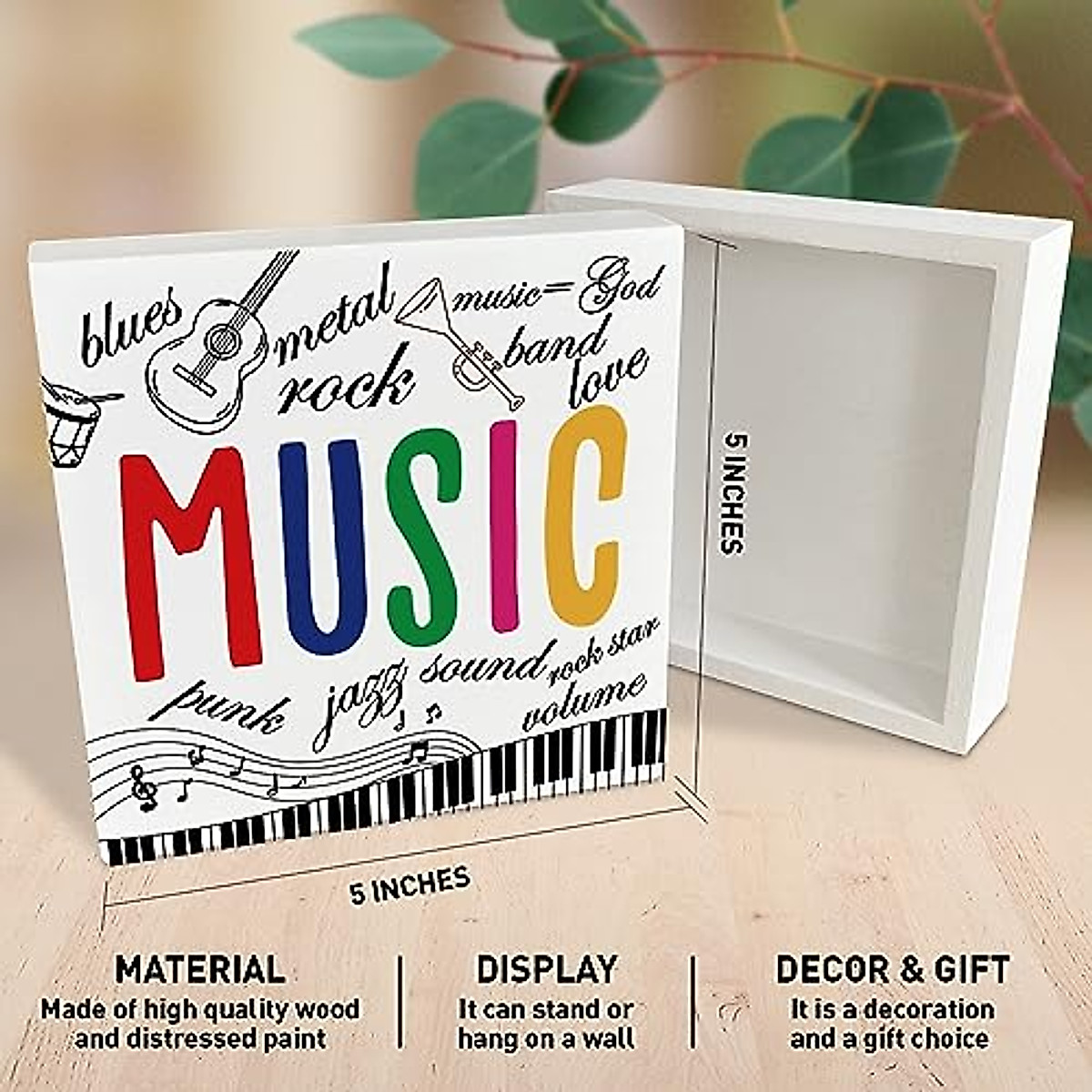 Blue Punk Love Wooden Box Sign - Perfect Music Teacher Gifts for Women & Men, Birthday, Christmas, Back to School, Thank You & Retirement