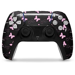 WraptorSkinz Skin Wrap Compatible with Sony PS5 DualSense Controller Pastel Butterflies Pink on Black (Controller NOT Included)