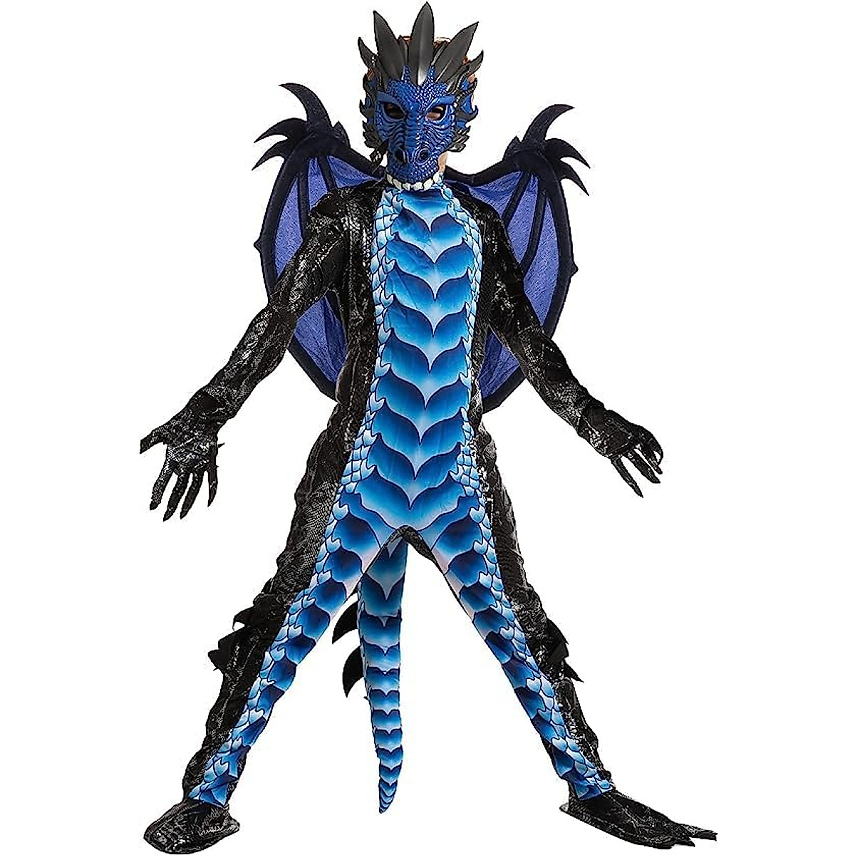 Spooktacular Creations Halloween Kids Boys Black and Blue Dragon costume, Dragon Wings and Mask for Halloween Parties, Cosplay-S(5-7yr)