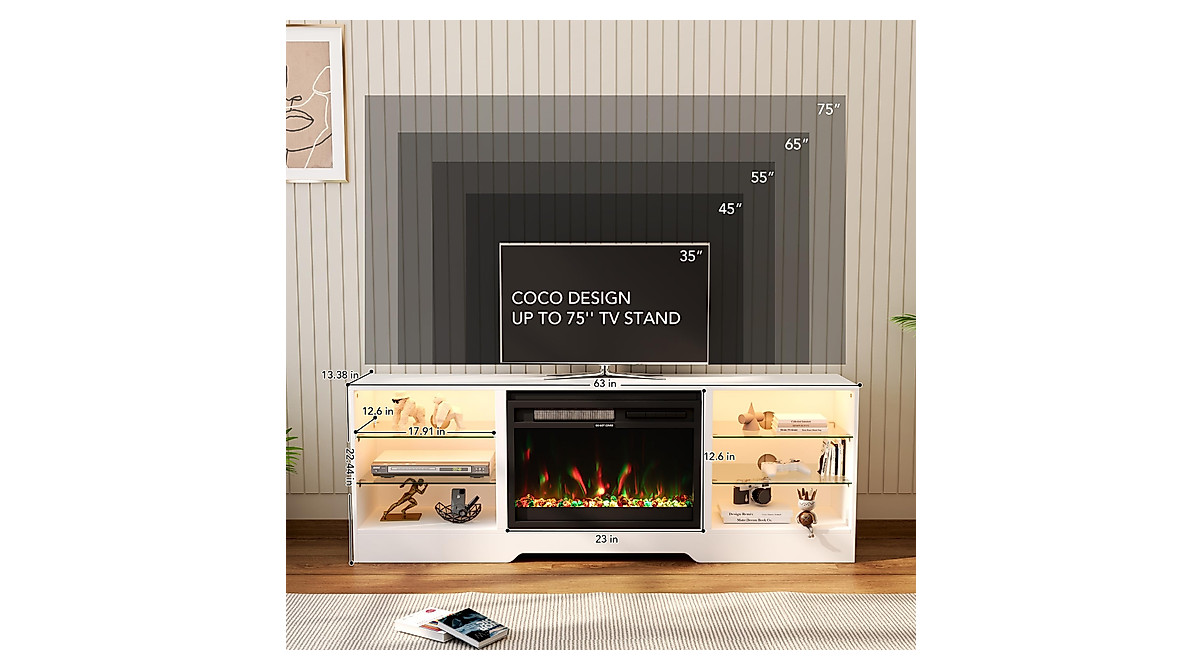 COCO DESIGN Electric Fireplace TV Stand for 75" TVs - LED