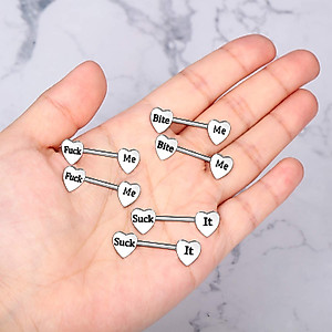 3 Pairs Women Nipple Rings 14G Stainless Steel Nipplerings Tongue Rings Barbell Heart Shape Body Piercing Jewelry (Silver)