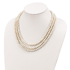 Hook Clasp Multi Strand Silver Triple Strand White Freshwater Cultured Pearl Necklace 19 Inch Animal Sealife Fish Hook Measures 21x21mm Wide Jewelry for Women