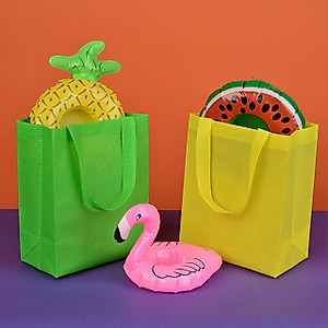 Gift Bags Bulk - 12 Pack Small Reusable Bag with Handles, Cute Assorted Rainbow Solid Color Fabric Gift Wrap Tote for Kids Birthday Gifts & Party Favors, Presents, Christmas, Goodie Bags - 8x4x10