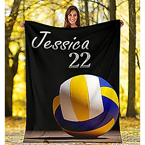 OhaPrints Custom Volleyball Black Volleyball Ball Lover Gift Personalized Name Number Soft Sherpa Throw Blankets Cozy Fuzzy Fleece Throws for Tv Sofa Couch Comfy Fluffy Blanket 30X40 50X60 60X80