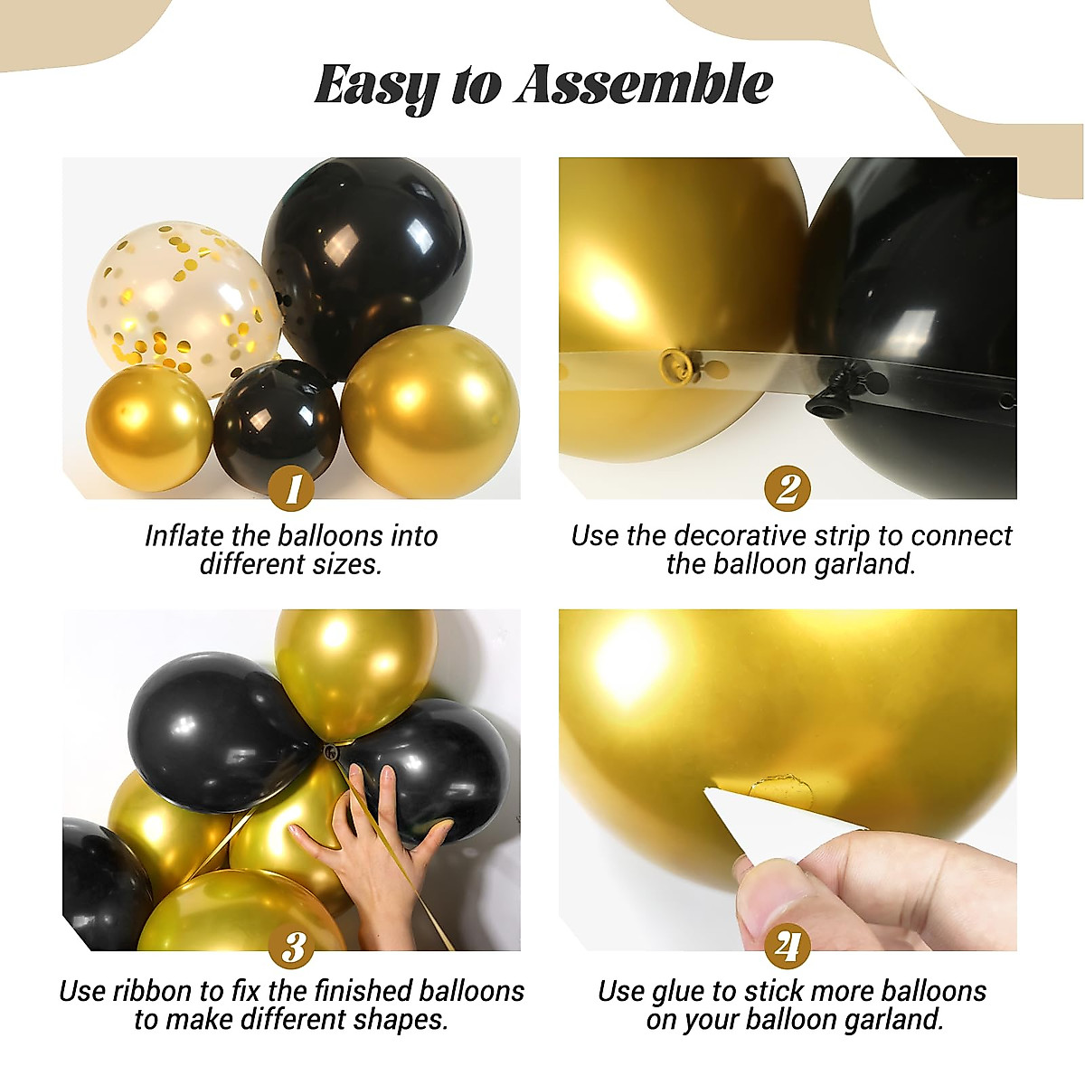 FOTIOMRG Black and Gold Balloons Garland Arch Kit, 5 10 12 18inch Black Gold Confetti Latex Balloons for 2024 Graduation Decorations Anniversary Birthday Party Decorations