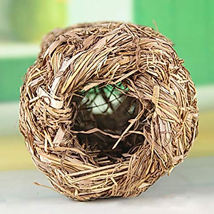 heave Grass House, Natural Seagrass Cave House Hideaway Hut,Woven Folding Bed Sleeping Chew Toys for Guinea Pig Hamsters Chinchilla and Other Small Animals Wood Color