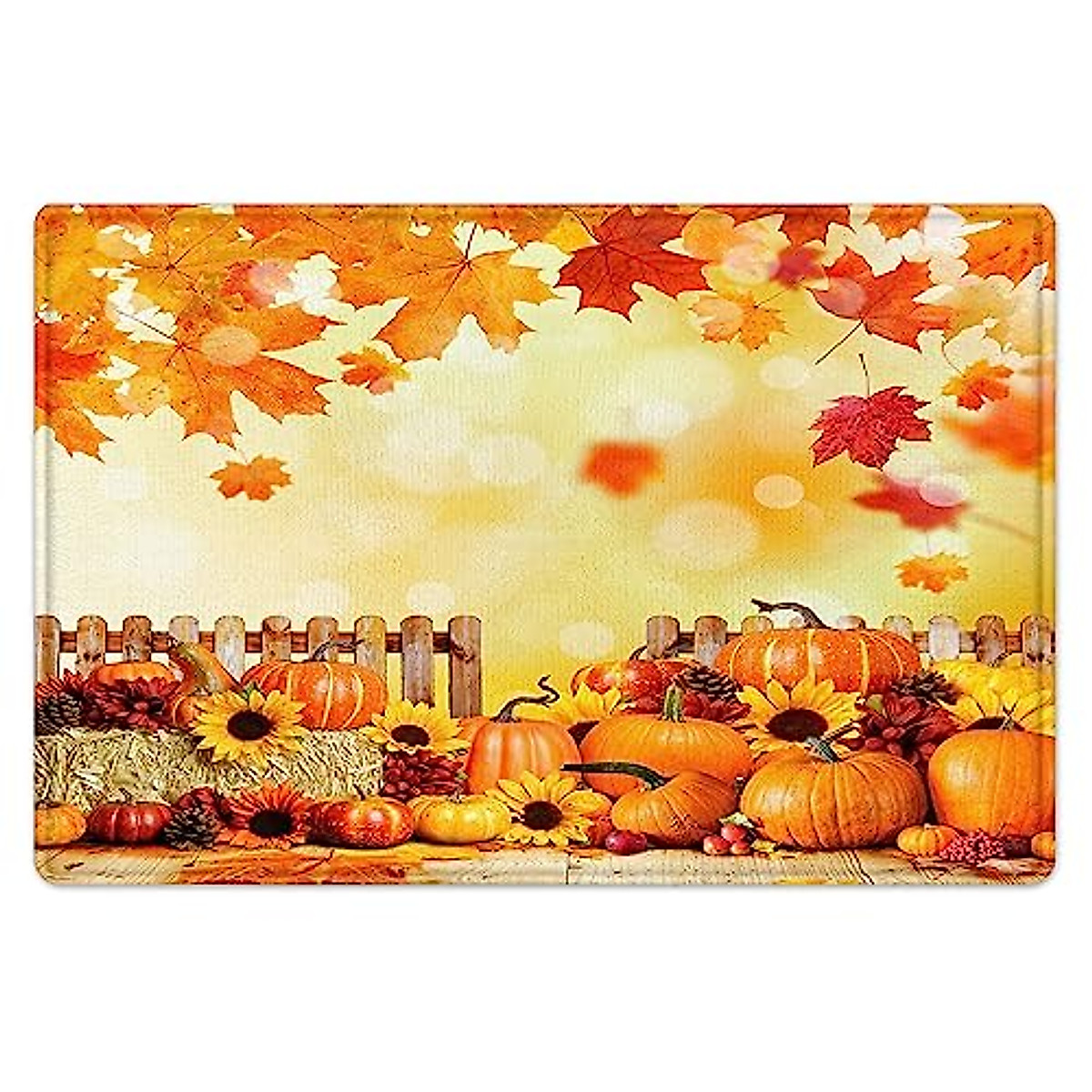 MEUNEAR Farmhouse Fall Shower Curtain and Bath Mat, Orange Pumpkin Sunflower and Maple Leaf Shower Curtain with Bathroom Rugs, 72X72 inches Autumn Thanksgiving Shower Curtains Set