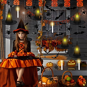 Halloween Hanging Witch Hats with Taper Floating Candles Set Includes 12 Witch Hats 12 Floating Candles with Remote 36 3D Spider Bat Stickers 1 Black Creepy Cloth Halloween Decorations Yard Decor
