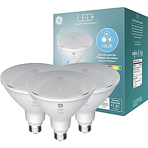 GE LED+ Color Changing PAR38 Outdoor LED Light Bulbs with Remote, 15 Watts, Outdoor Rated Floodlight (3 Pack)