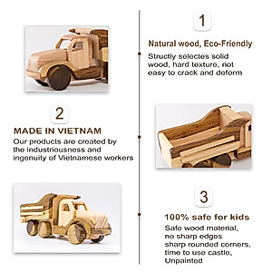VINNY Wooden Truck Toys Car for Toddlers, Unpainted, Safe to Play, Handmade in Vietnam (Truck)