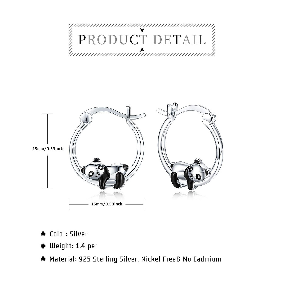 JUSTKIDSTOY Hypoallergenic Panda Hoop Earrings for Women Girls Sterling Silver Small Animal Huggie Hoop Earrings for Sensitive Ears Panda Jewelry Graduation Gifts for Daughter