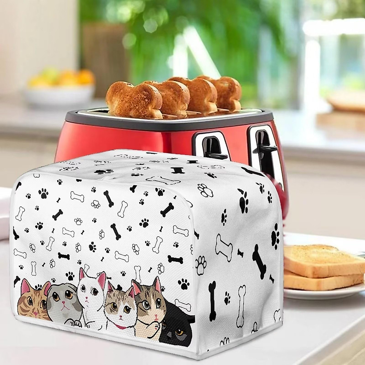 Baxinh Cat Paw Print Bread Maker Cover Toaster Oven Cover, Dustproof Toaster Cover Fits for Most Standard 2 Slice Bread Machine, Small Kitchen Appliance