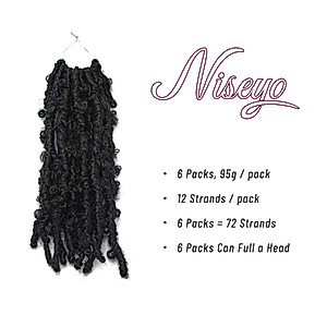 Niseyo 6 Packs Butterfly Locs Crochet Hair 12 Inch Pre Looped Natural Black Distressed Locs Crochet Braids (1B)