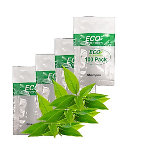 ECO amenities Hotel Mini Shampoo Sachets for Guests - Refreshing Green Tea Scented Toiletries for AirBnB & Rentals - 0.35 fl oz (10ml), 100 Pack