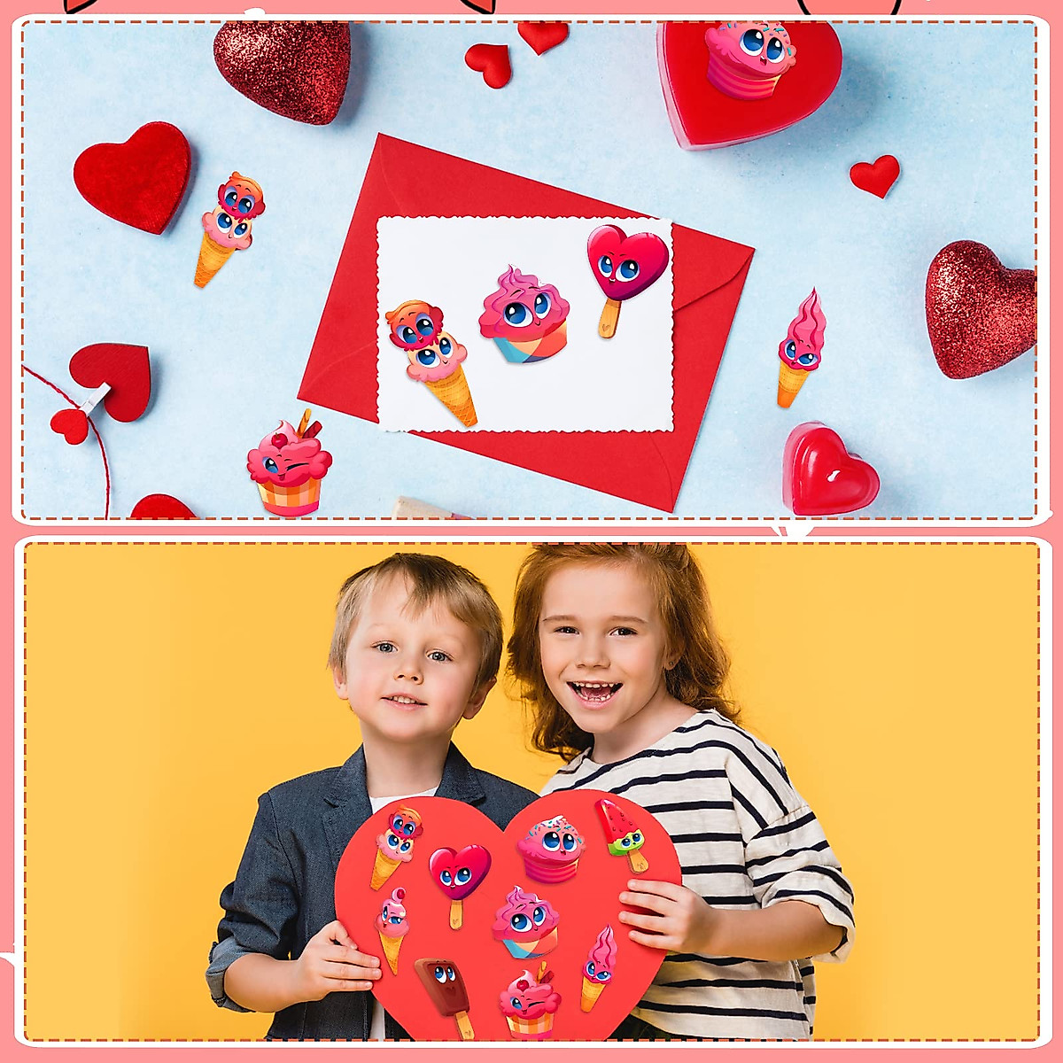 FaCraft 216PCS Valentine's Day Stickers for Kids,Sweet Cupcake Ice Cream Dessert Stickers Funny Valentines Day Labels Sticker for Envelopes Cards Scrapbooking Valentine's Decorations