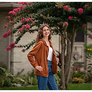 Cowasto Women Full Zip Up Hoodies Long Sleeve Casual Zipper Sweatshirt With Pocket Dark Brown