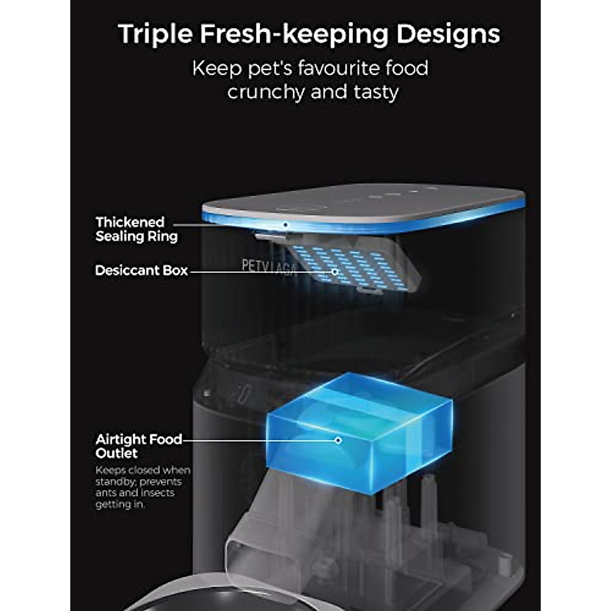 PETVIAGA Automatic Cat Feeders for Two Cats, 5L Multiple Cat Feeder with Timer, 2-Way Divider & Dual Stainless Steel Bowls, Timed Dog Food Dispenser for Dry Food with 1-6 Meals & 20 Portions Control