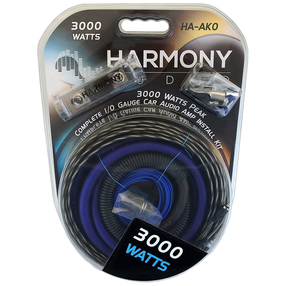 Harmony Audio Bundle Compatible with Universal Vehicle HA-A1500.1 3000 Watt Sub Amp with HA-AK0 3000W Amp Install Kit and HA-BT1 Battery Terminal Pair (2) 8GA & Ring Terminal New