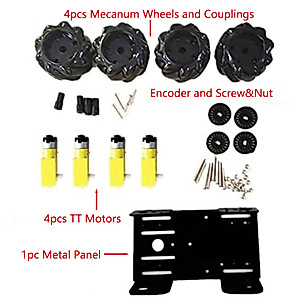 Professional 60mm Mecanum Wheel Car Chassis MC100 for Arduino/Raspberry pi/Micobit, Remote Control 4WD Metal Smart Robot Car Chassis Kit Omnidirectional Wheel with DC TT Motor DIY Toy AI ROS STEAM