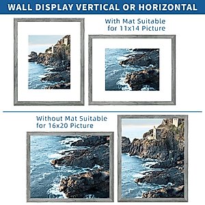 Hongkee 16x20 Frames Set of 2, Rustic Grey Wood Style - Display 16 x 20 Picture without Mat or 11x14 Picture with Mat, Wall Mounting Horizontal and Vertical