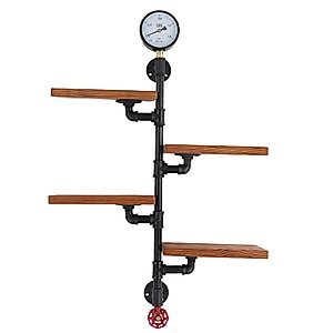 Focket Industrial Pipe Shelving, 31x22in 4 Tiers Retro Wood Wall Shelf Floating Shelves, Wall Mount Bookshelf Industrial Shelf Home Decor for Living Room Bedroom Bathroom Kitchen
