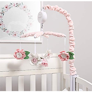 The Peanutshell Pink Floral Musical Crib Mobile for Baby Girls | Digital Music Box with 12 lullabies