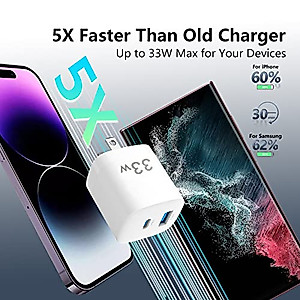 iPhone Fast Charger Block, PD 3.0 33W USB C Charger Block GaN Tech PPS Dual Port Wall Charger for iPhone 14 Pro Max 13 Pro Max MacBook Air iPad Pro, 33W for Samsung Galaxy S22 S21