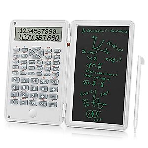 LINGSFIRE Scientific Calculator with Erasable Writing Board, 10-Digit LCD Display Foldable Desk Calculator Physics Graphing Calculator for Student Teacher Financial Office Business High School, White