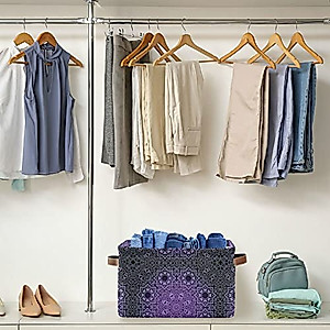 Kigai Collapsible Storage Basket with Handles, Mandala Pattern Canvas Fabric Storage Bins Toys Clothes Organizer for Bedroom, Nursery, Shelves, Closets (1PACK)