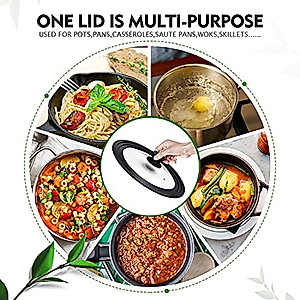 Ydeapi Universal Lid for Pots, Pans and Skillets, Pot Lid With Heat Resistant Silicone Rim and Tempered Glass,Fits 10", 11", 12" Diameter Pots and Pans