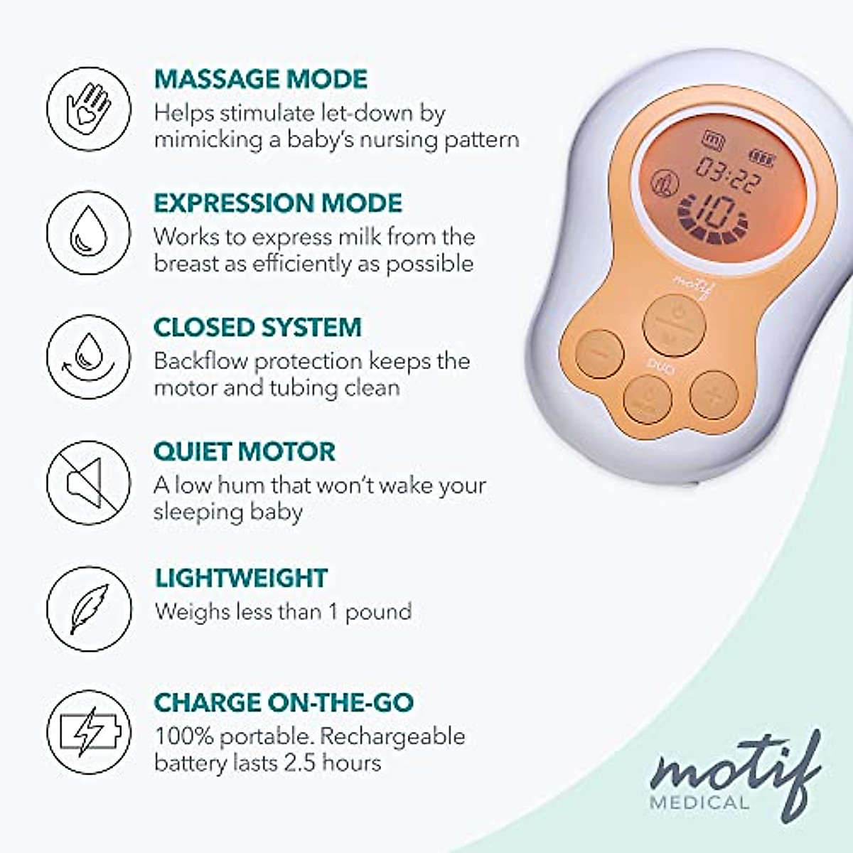 Motif Medical, Duo, Portable Double Electric Breast Pump, Easy, On-The-Go Pumping, Ideal for Travel Moms