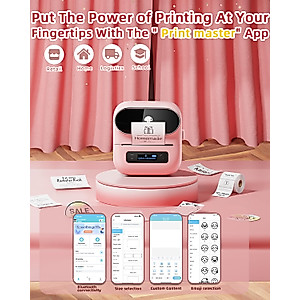 Phomemo Label Printer - M220 Label Maker, Bluetooth Mini Barcode Printer, 3 Inch Wireless Portable Sticker Maker Machine for Mailing, Storage, Address, Clothing, Home, Office,Pink