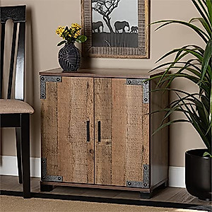 BOWERY HILL Finished Wood 2-Door Shoe Cabinet in Rustic Brown
