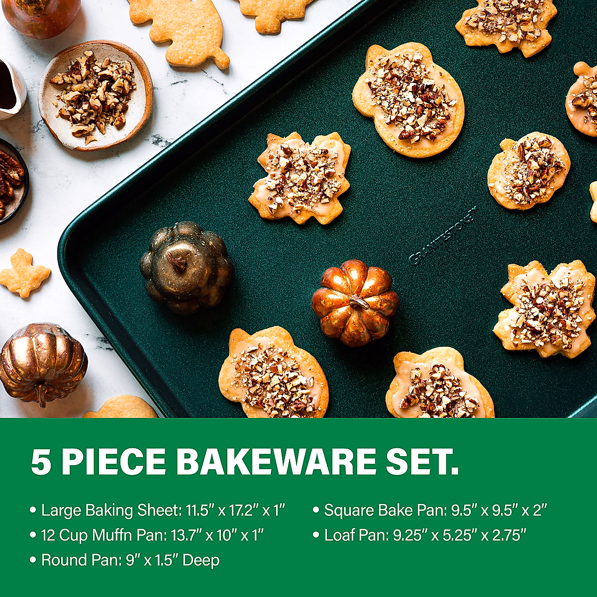 Granitestone 21 Pc Kitchen Pots and Pans Set Non Stick, Kitchen Cookware Sets, Pot and Pan Set, Nonstick Cookware Set, Diamond Coated Non Stick Pots and Pan Set, Dishwasher Safe - Green