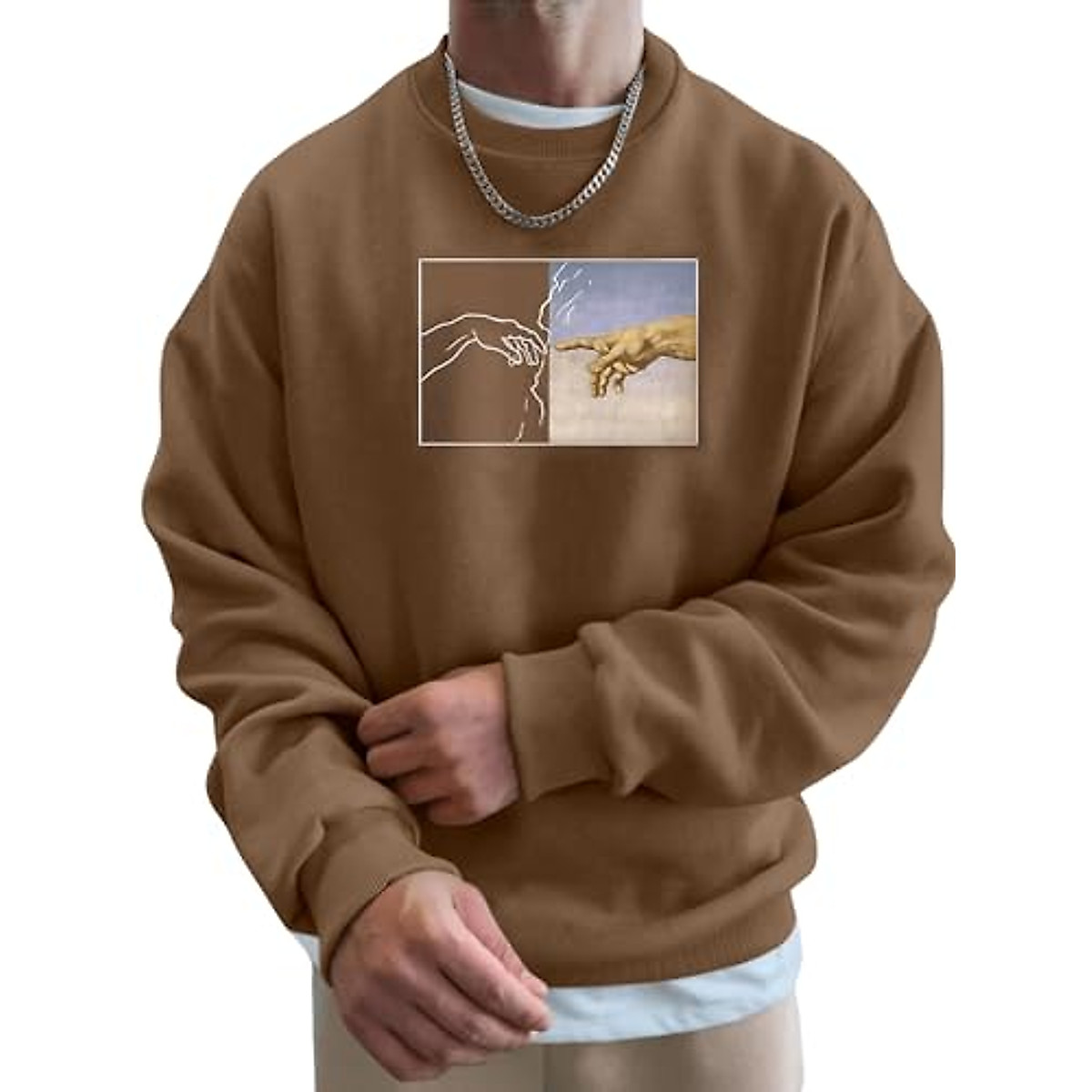 GORGLITTER Men's Vintage Graphic Print Crewneck Sweatshirt Long Sleeve Casual Streetwear Pullover Top Coffee Brown X-Large