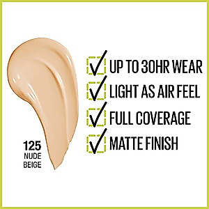 Maybelline Super Stay Full Coverage Liquid Foundation Active Wear Makeup, Up to 30Hr Wear, Transfer, Sweat & Water Resistant, Matte Finish, Nude Beige, 1 Count