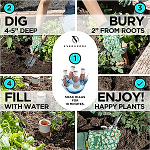 Everbrook Plant Watering Globes - Terracotta Watering Spikes - Slow Release Olla Watering Pots - Holds 16 oz - Self Watering Spikes - Bonus Garden Shears