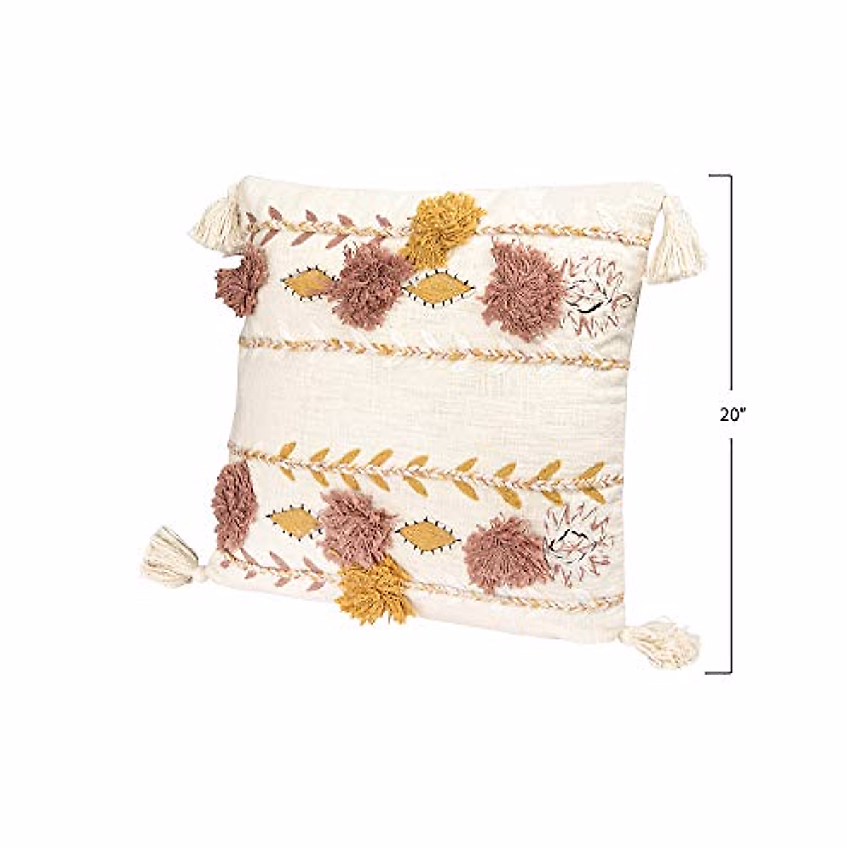 Creative Co-Op Creative Co-Op Cotton Embroidered Pillow with Tassels and Applique, Multicolor