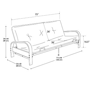 ASQUAN Black Metal Arm Full Size Futon Frame with 6” Gray Mattress