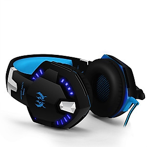 Gaming Headset with Mic for PC,PS4,Xbox One,Over-ear Headphones with Volume Control LED Light Cool Style Stereo,Noise Reduction for Laptops,Smartphone,Computer (Black & Blue)