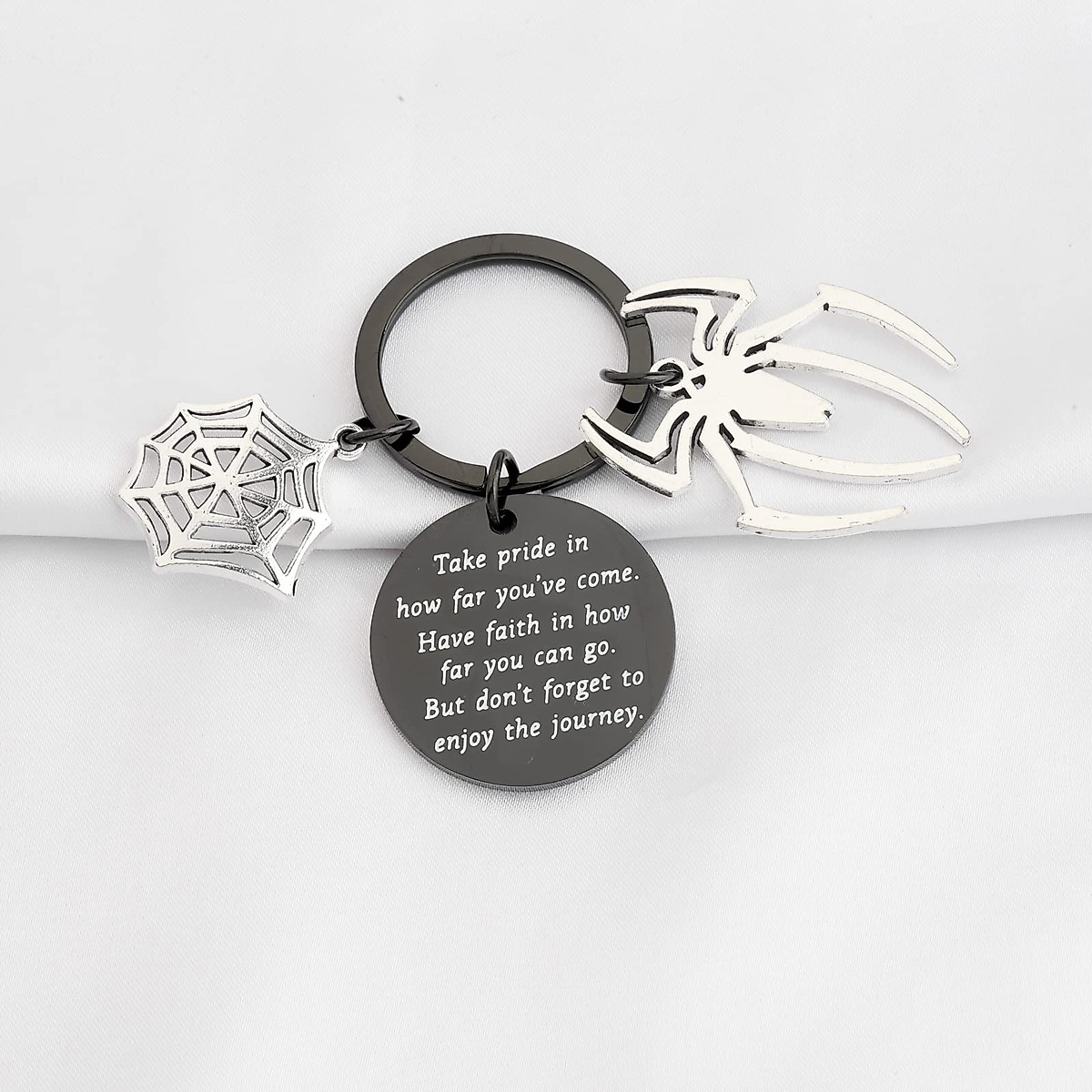 FUSTMW Spider Web Keychain Halloween Spider Gifts Spider Charm Pendant Keychain Spider Movies Fans Inspirational Gifts (black)
