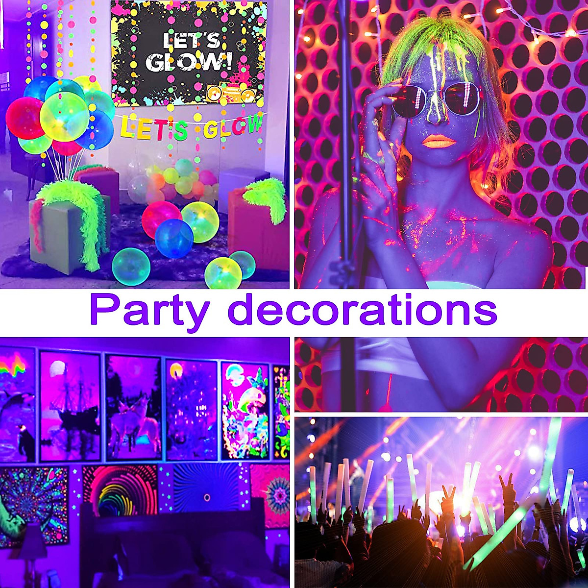 BR30 UV Black Light Bulbs 2 Pack for Glow Party -15W (100w Equivalent) E26 UVA 385-410 nm, Big LED Blacklight Flood Light Bulb for Room, Body Paints, Fluorescent Poster, Halloween, Blacklight Party