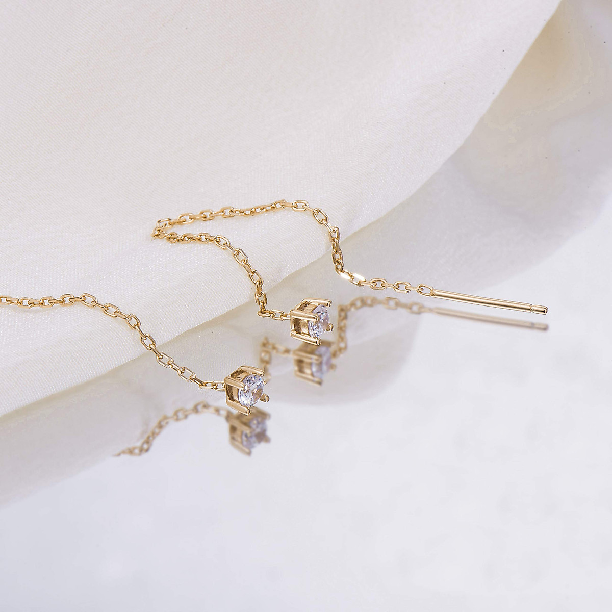 S.Leaf Cz Threader Earrings Sterling Silver Thread Earrings for Women 6cm