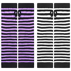 SATINIOR 6 Pairs Long Fingerless Gloves for Women Knit Thigh High Striped Arm Warmer Thumb Hole Stretchy Gloves(Bright Color)